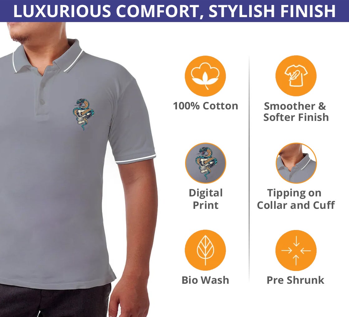 Shop for Custom Printed Grey Polo Shirt Best Price | BannerBuzz